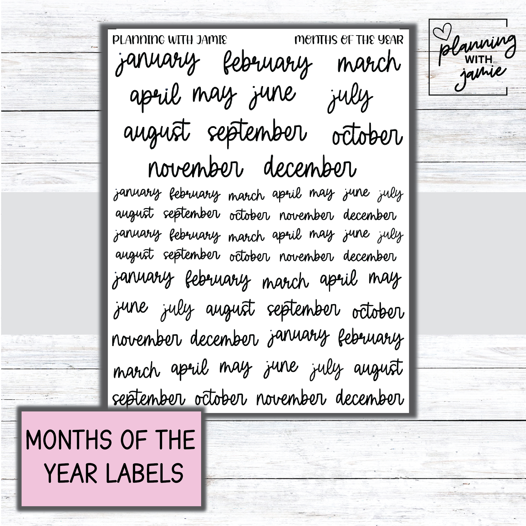 MONTHS OF THE YEAR SCRIPT STICKER – Planning With Jamie