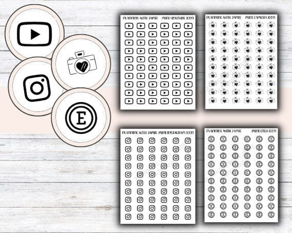 SOCIAL MEDIA Mini Icon Stickers, Youtube Stickers, Camera Stickers, In ...